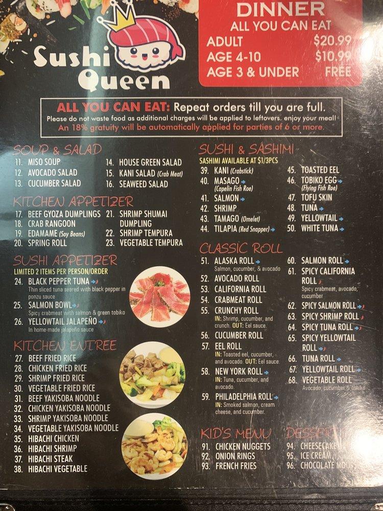 Menu at Sushi Queen restaurant, Sterling