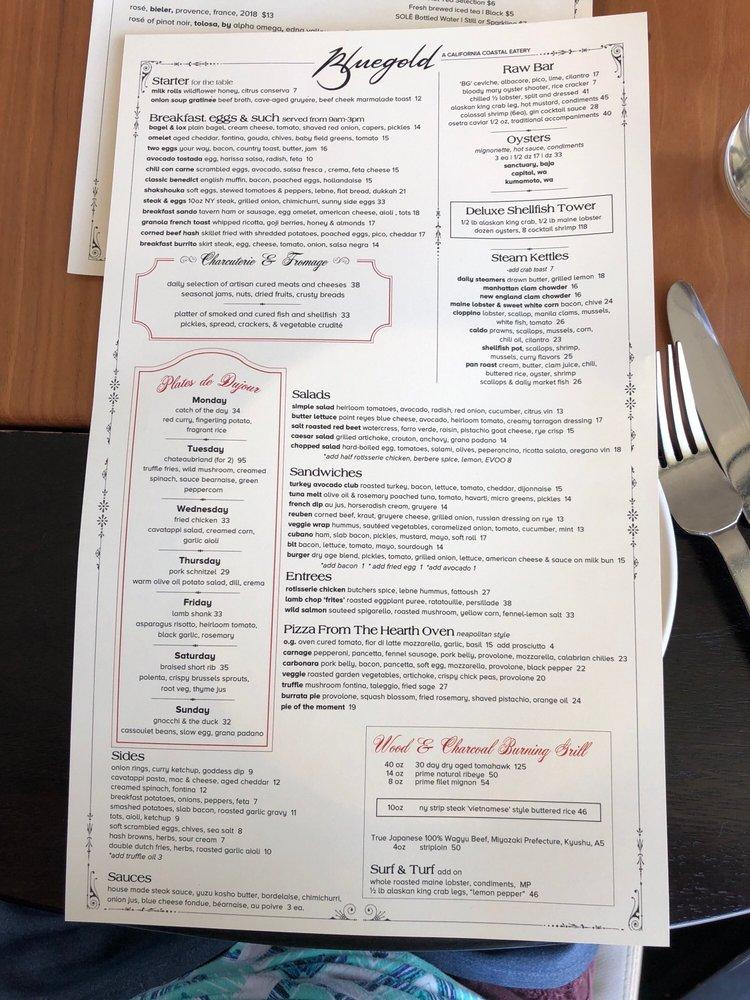 Menu at Bluegold pub & bar, Huntington Beach