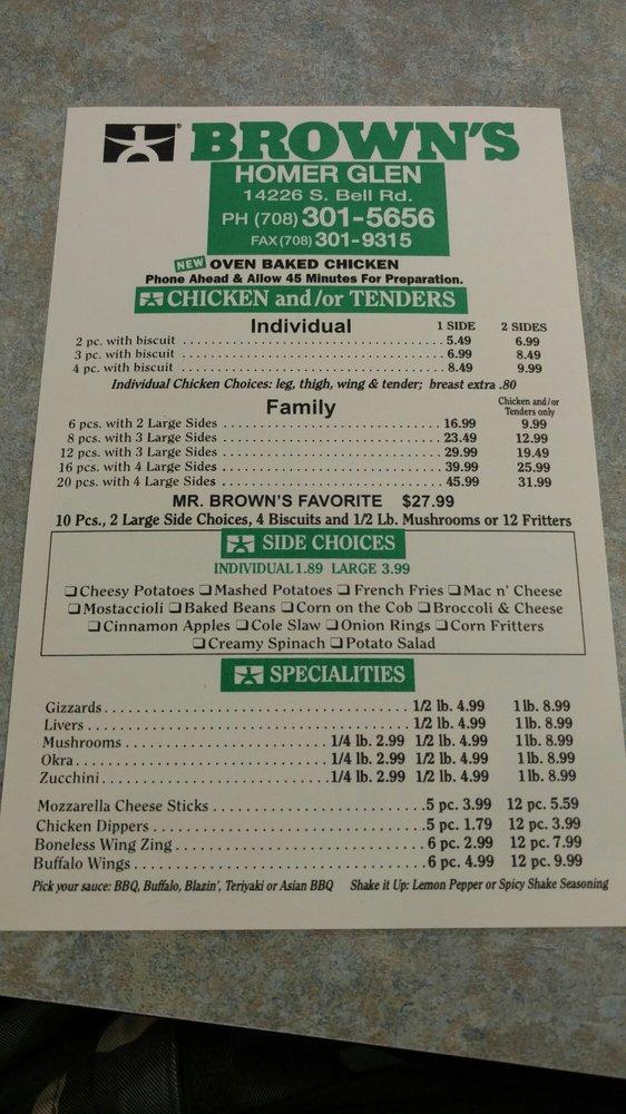 Menu at Brown's Chicken restaurant, Homer Glen, S Bell Rd