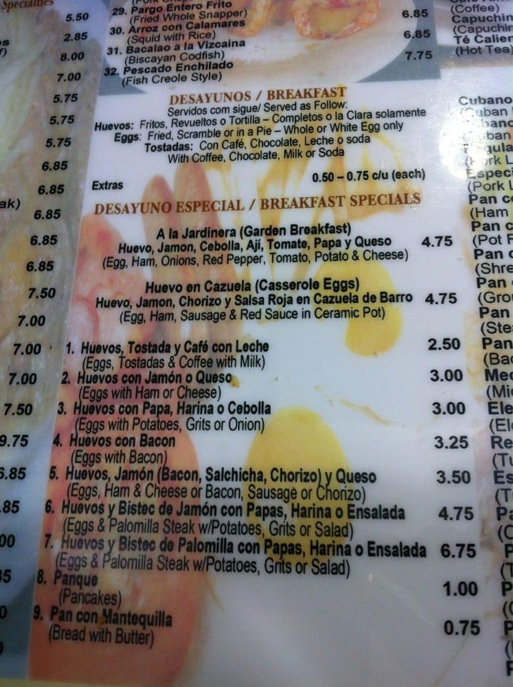 Menu at Dos Ruedas Restaurant, Palmetto Bay