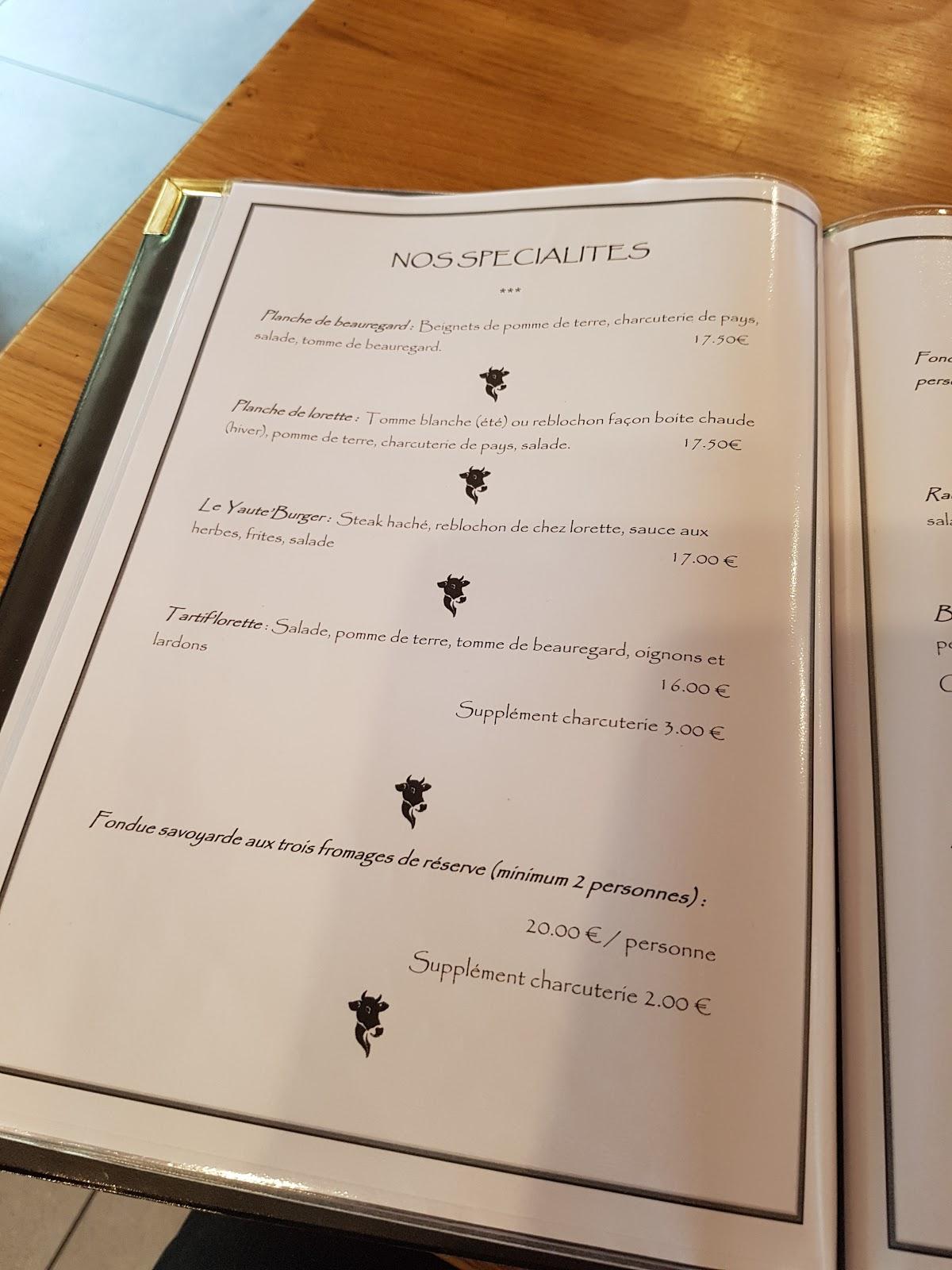 Menu au Fromagerie La Ferme de Lorette restaurant, Thônes