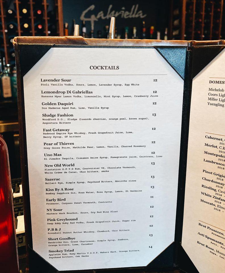 Menu at Gabriella Italian Restaurant, Harrisburg