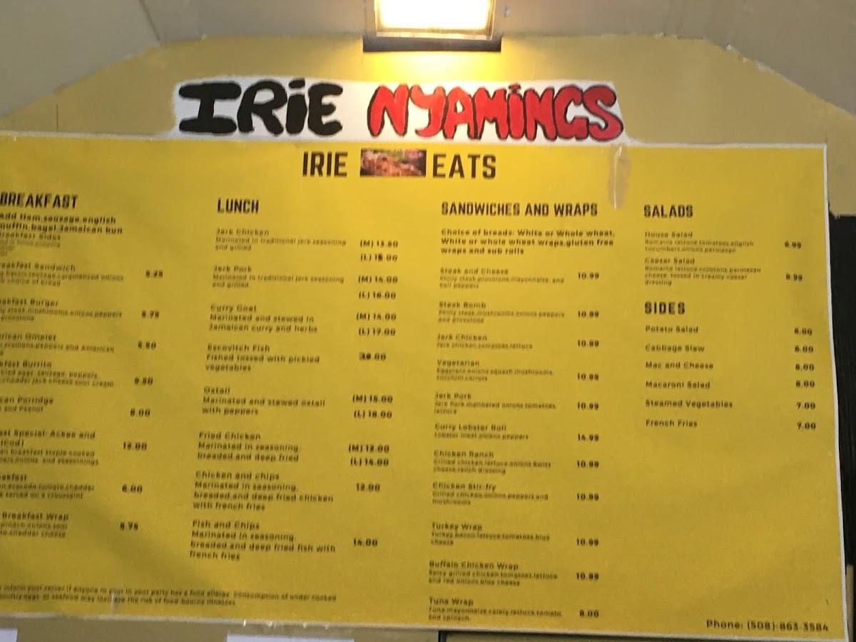 Carta del restaurante Irie Eats, Provincetown