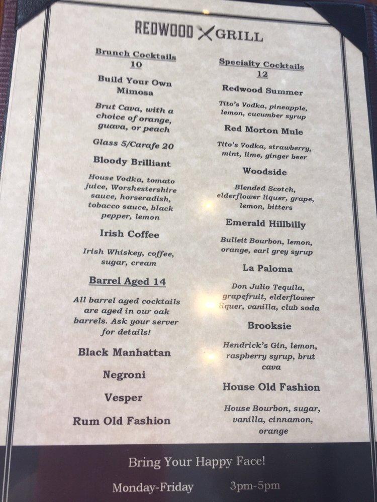 Menu at Redwood Grill pub & bar, Redwood City, 356 Woodside Plz