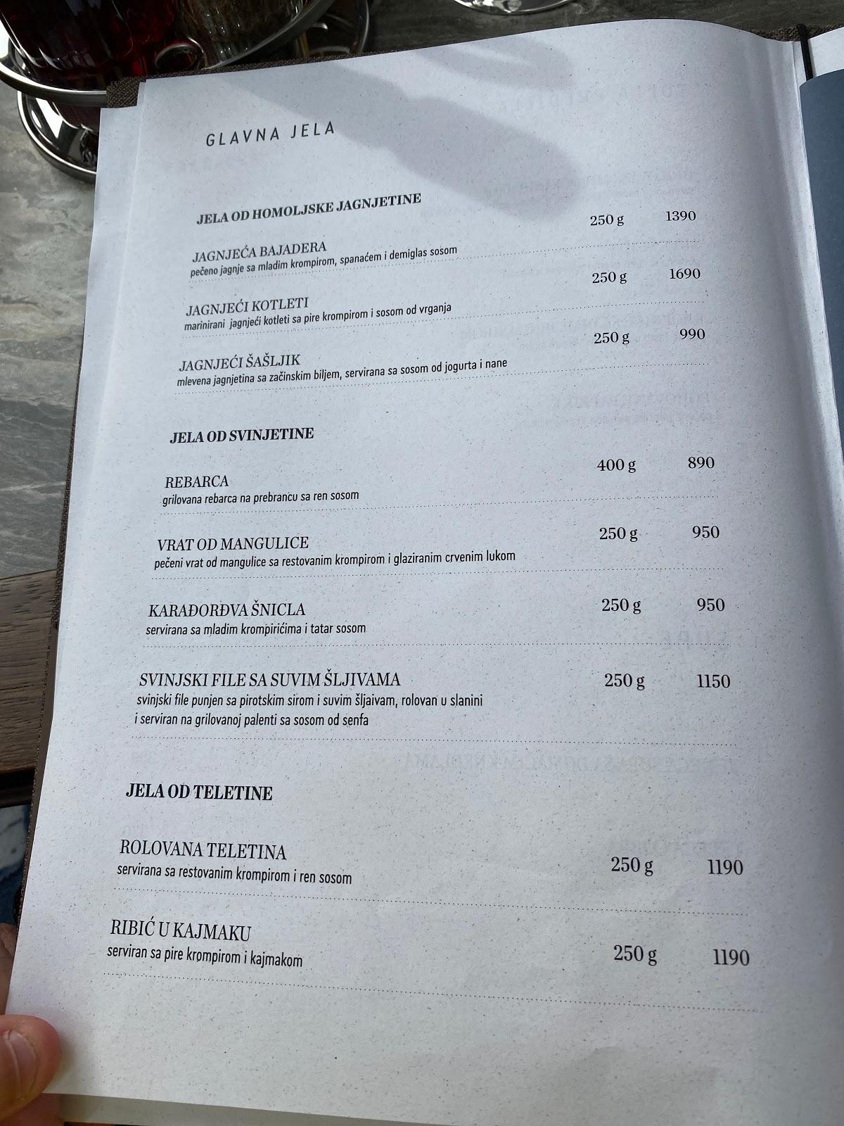 Carta del restaurante Restoran Kolo, Belgrado