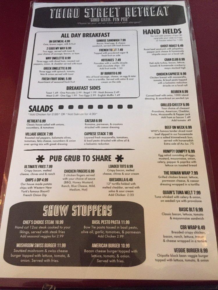 Menu at Third Street Retreat Eatery & Pub, Niagara Falls