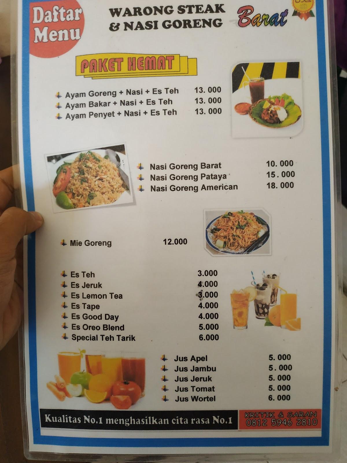 Menu at Warong Steak & Nasgor Barat, Mangge