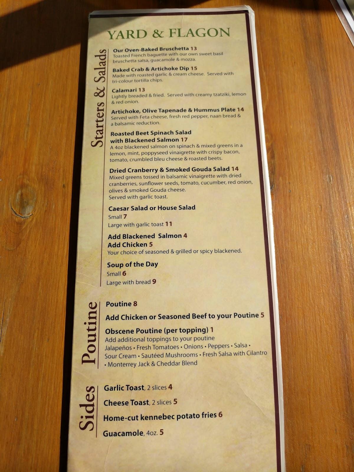Menu at Yard & Flagon pub & bar, Saskatoon