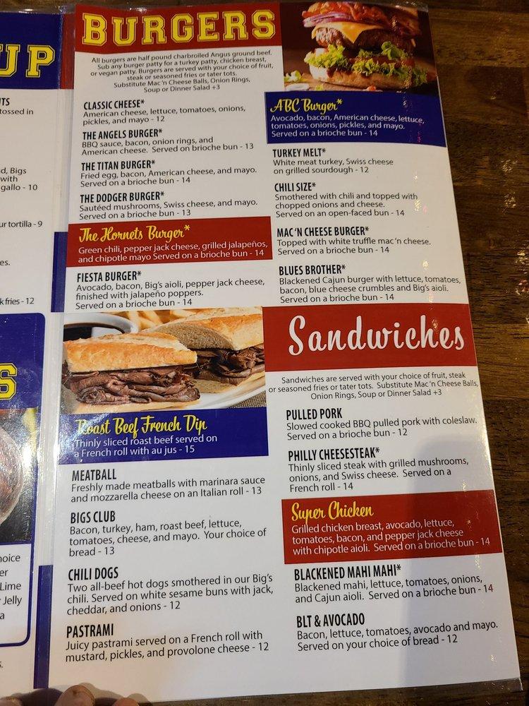 Menu at BIGS Fullerton pub & bar, Fullerton