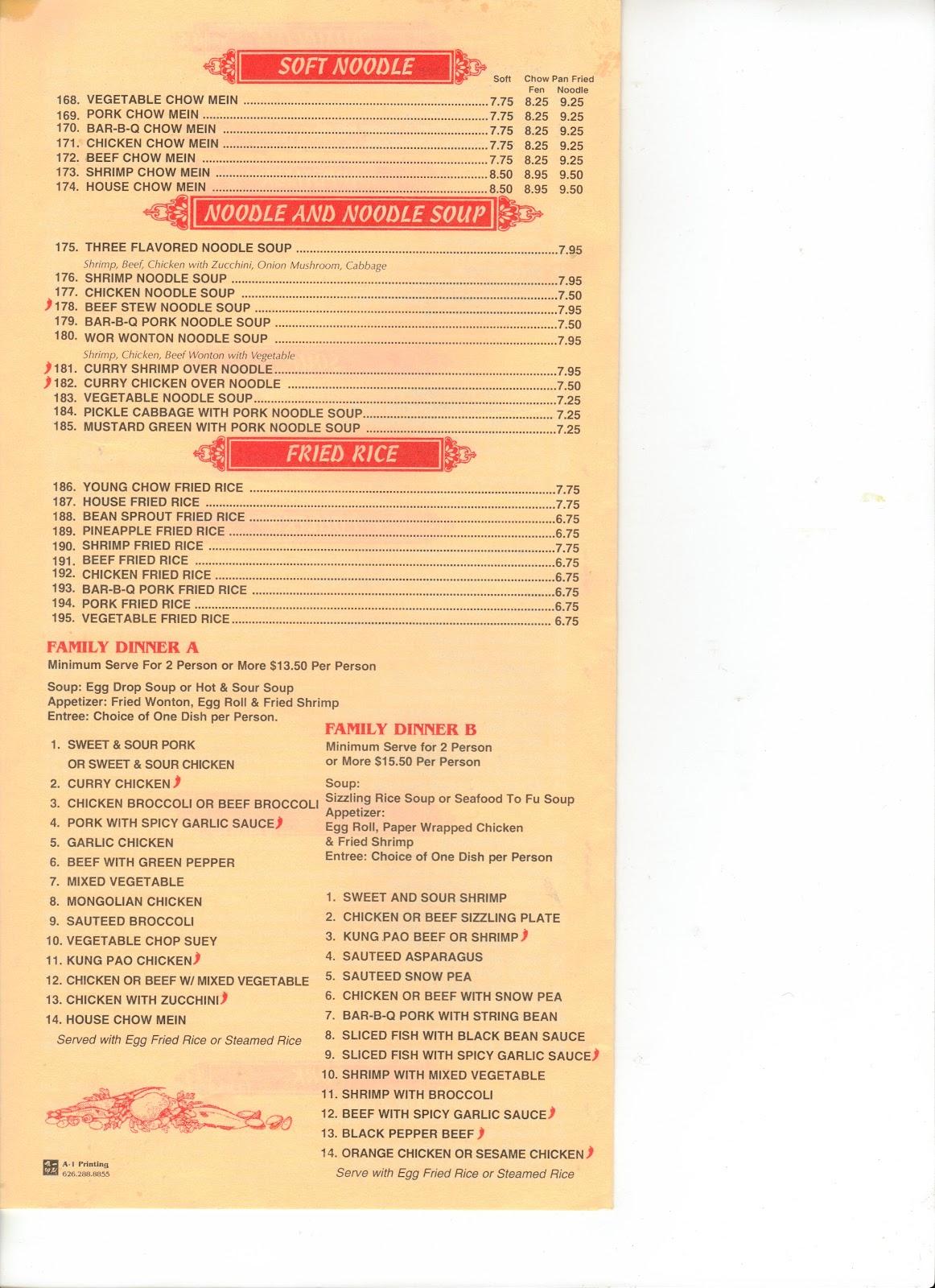 Menu at Chinese Dumpling House restaurant, Port Hueneme