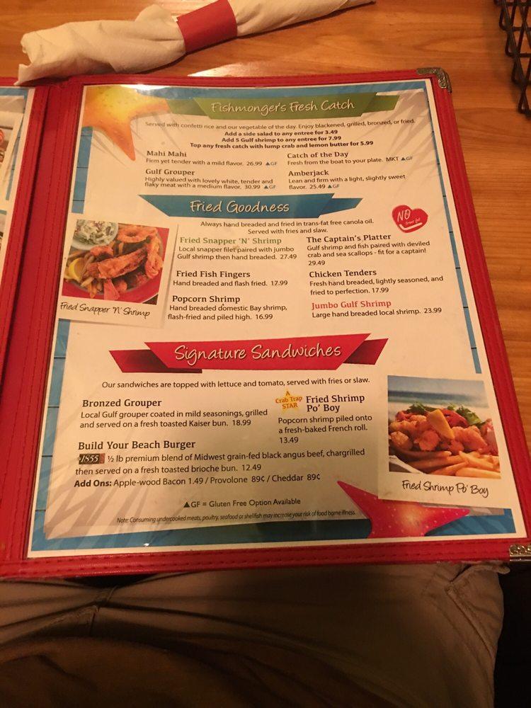 Menu at Crab Trap, Fort Walton Beach restaurant, Fort Walton Beach