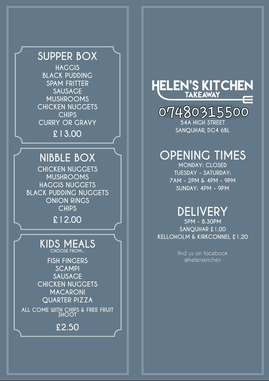 Menu at WEE CHIPPY restaurant, Sanquhar