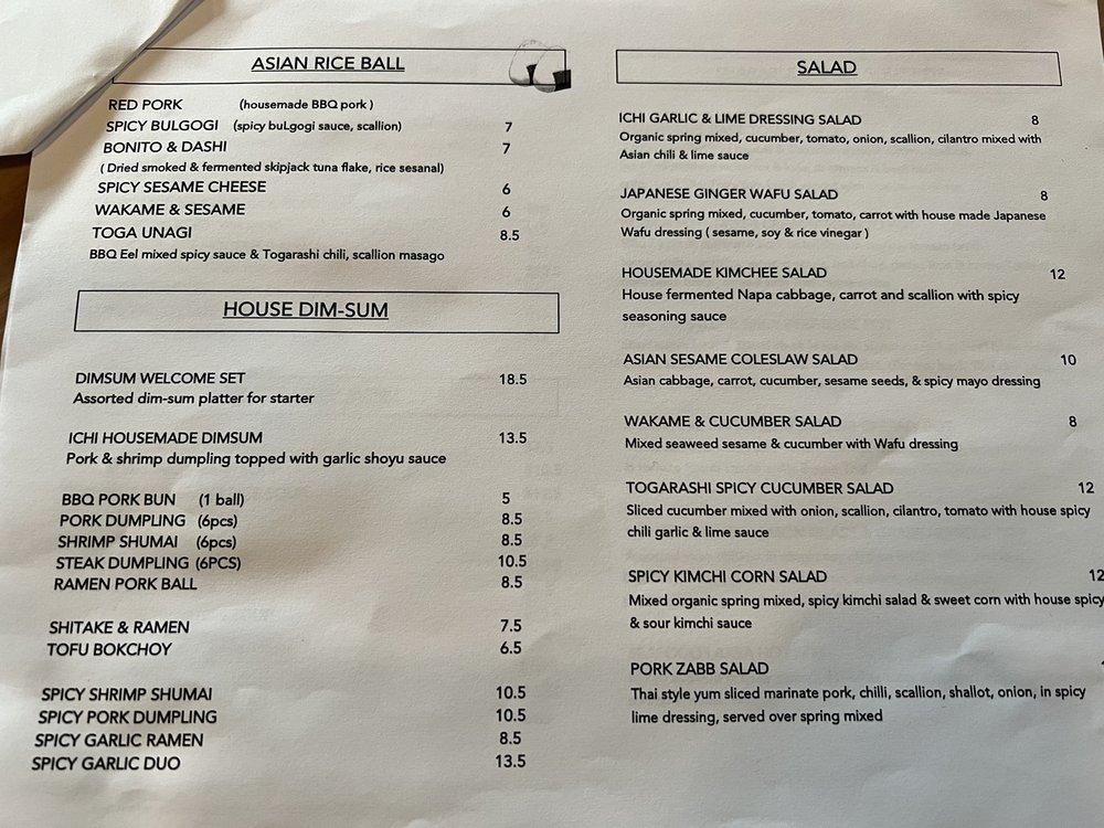 Carta del restaurante Ichi Togarashi, Naples