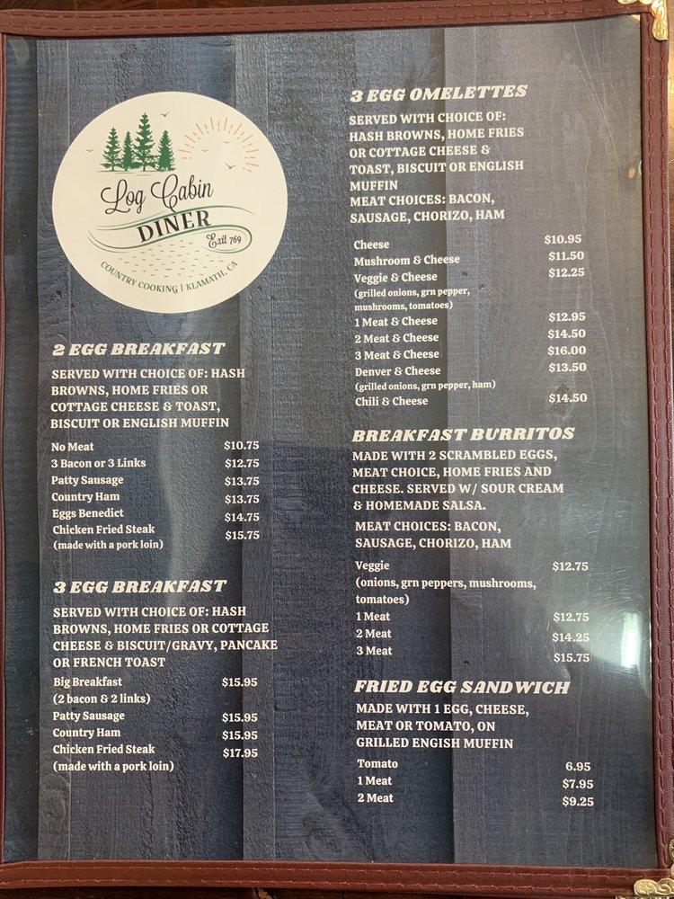 Menu at Log Cabin Diner restaurant, Klamath, 301 CA-169