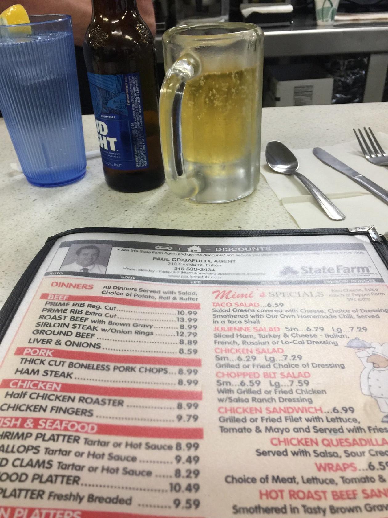 Menu at Mimi's Drive-In restaurant, Fulton