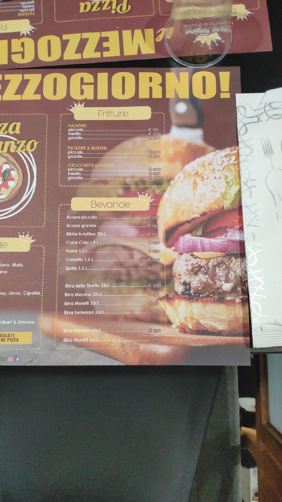 Menu at Pizza Regina restaurant, Naxos