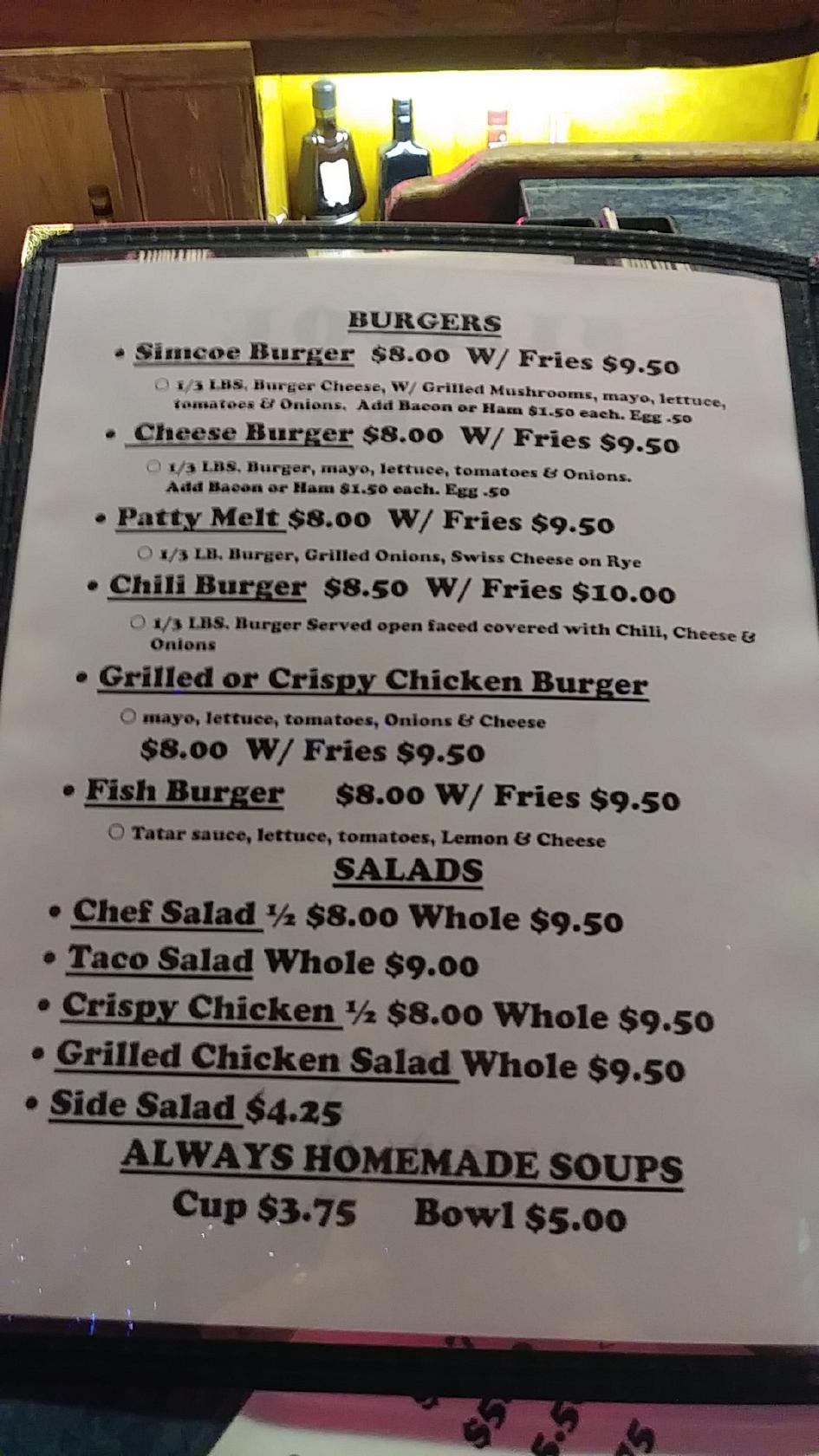 Menu at Simcoe Cafe, Goldendale