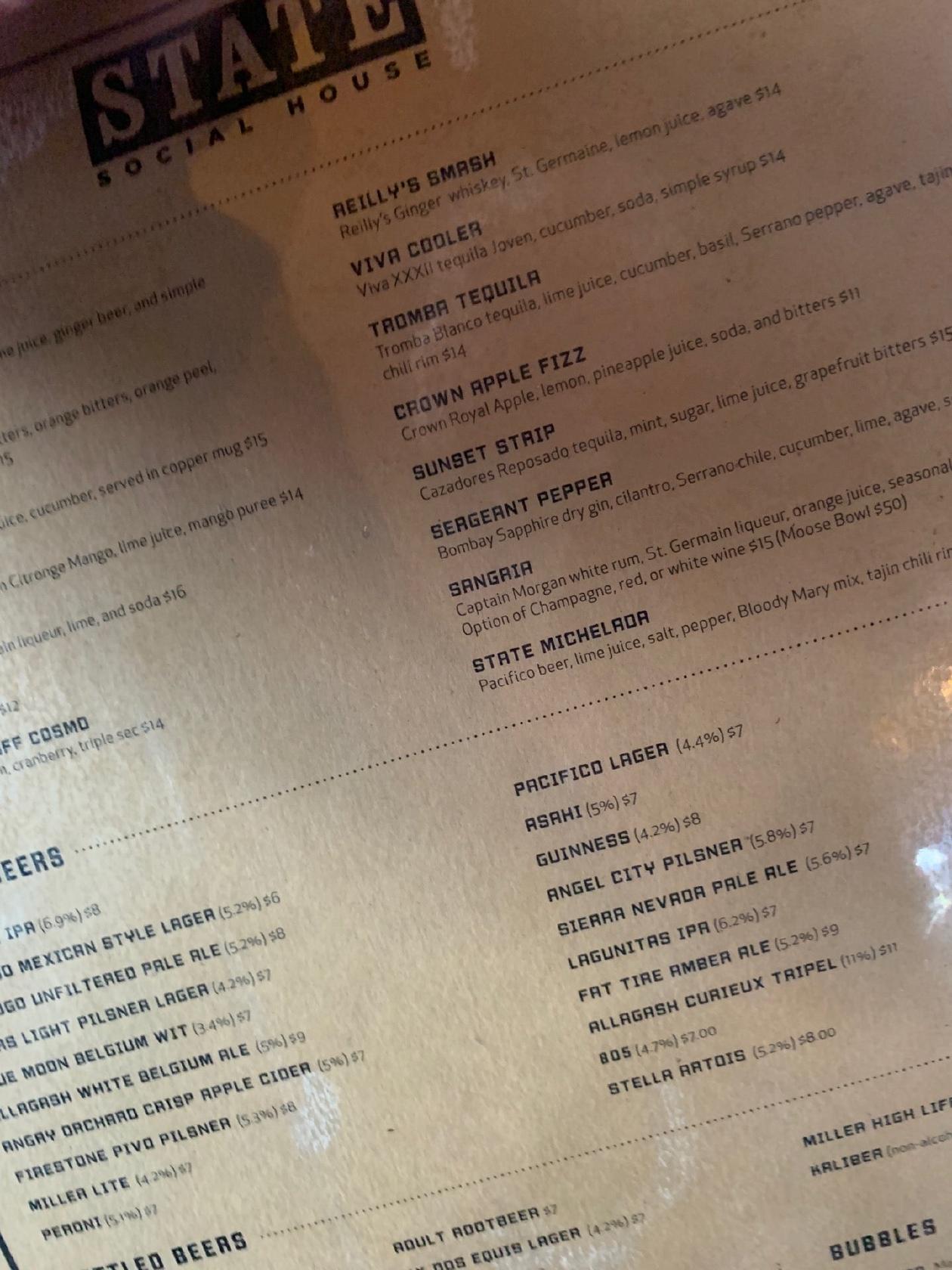 Menu at State Social House pub & bar, West Hollywood