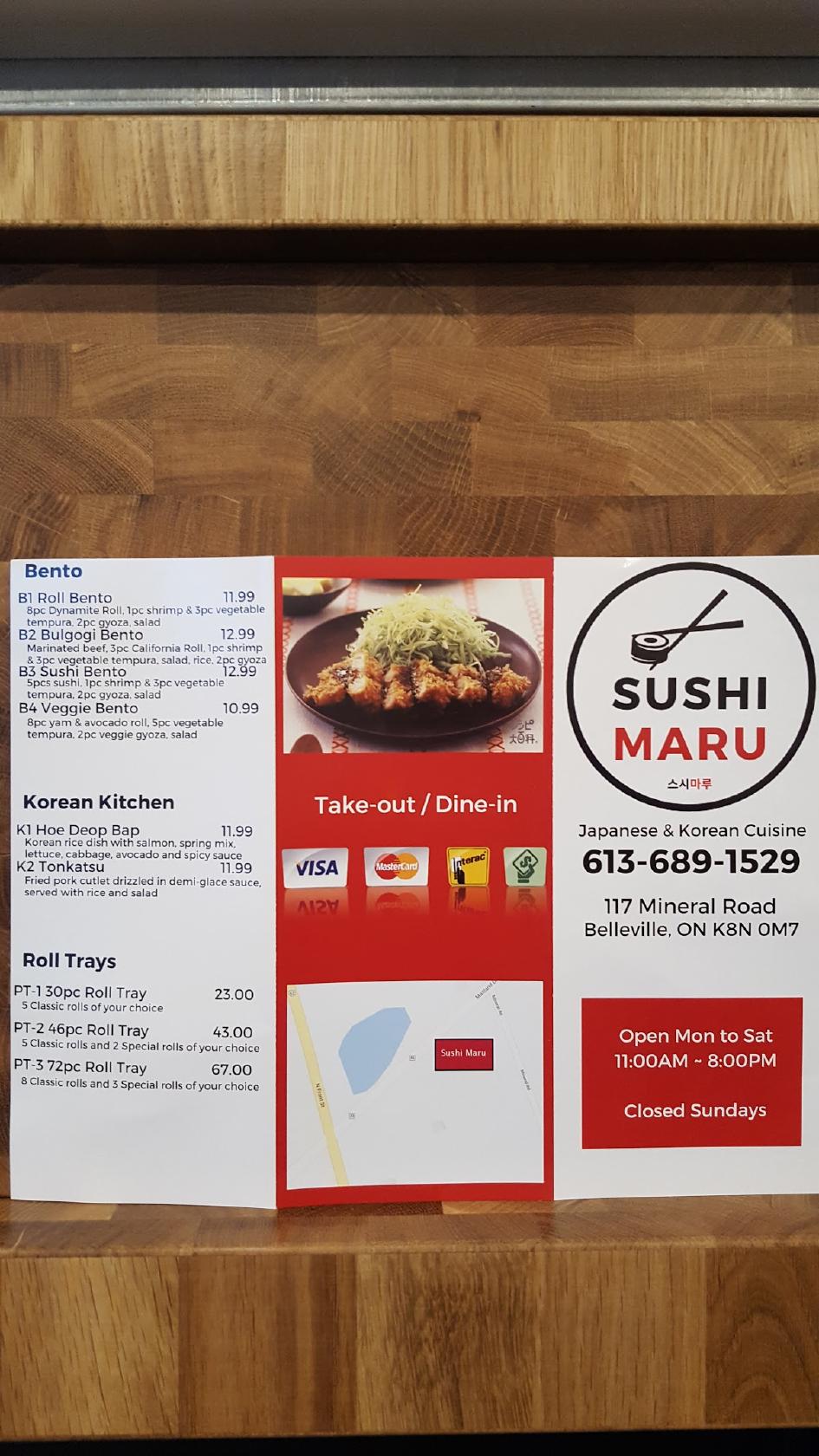 Menu at Sushi Maru restaurant, Belleville