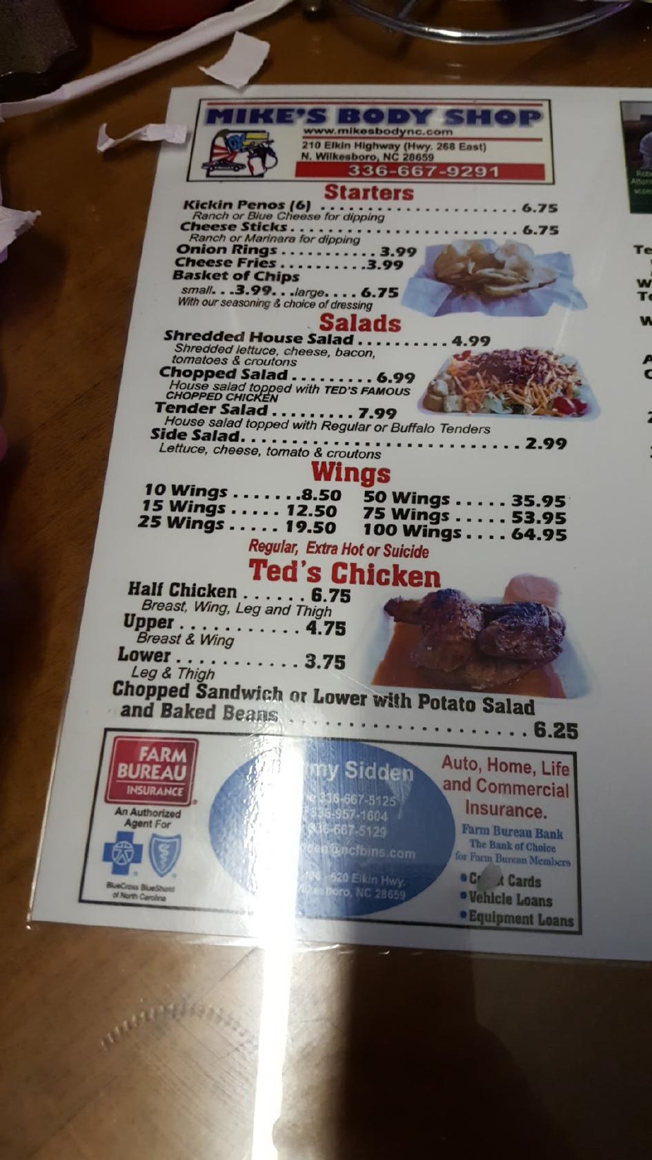 Menu at Teds Famous Kickin' Chicken LLC restaurant, North Wilkesboro