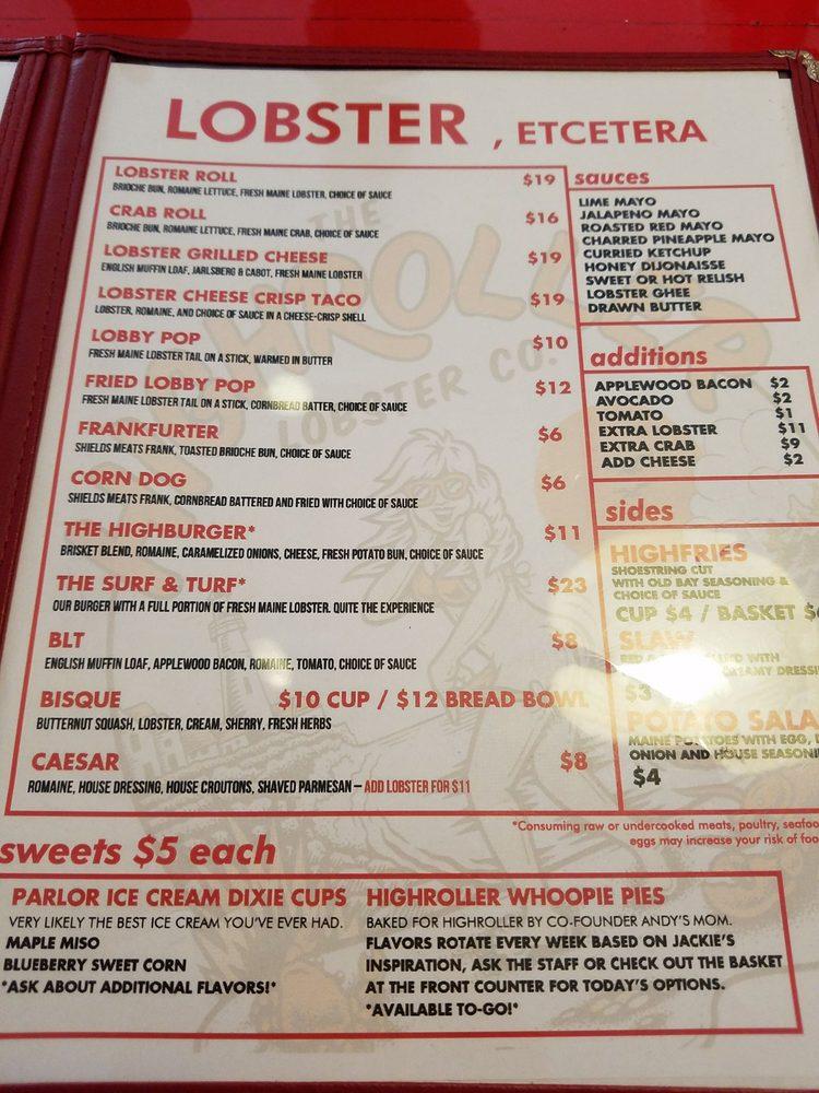 Menu at The Highroller Lobster Co. pub & bar, Portland