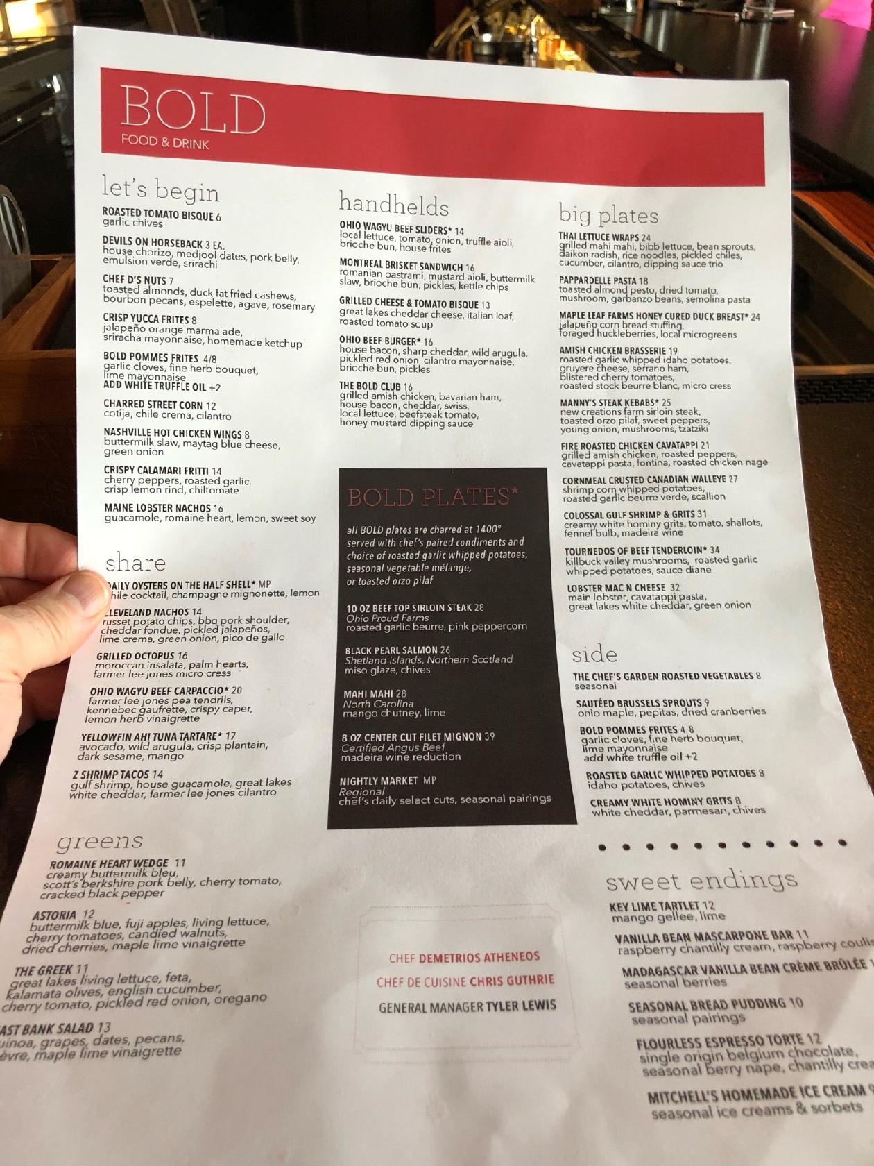 Menu at BOLD Food and Drink pub & bar, Cleveland