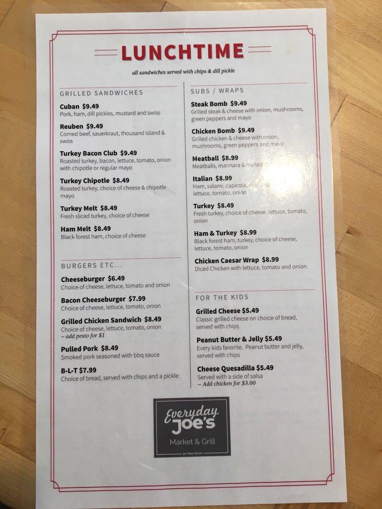Menu at Everyday Joe's restaurant, Bar Harbor, 317 Main St