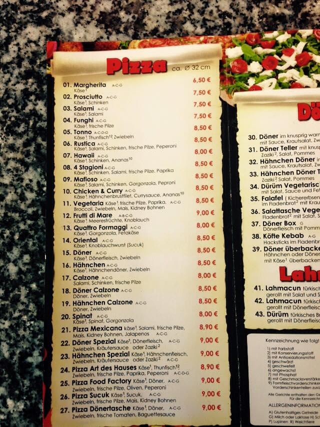 Menu at Food Factory restaurant, Bad Harzburg