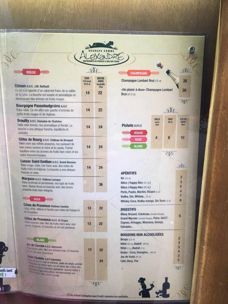 Menu at Heureux comme Alexandre - Saint Michel restaurant, Paris