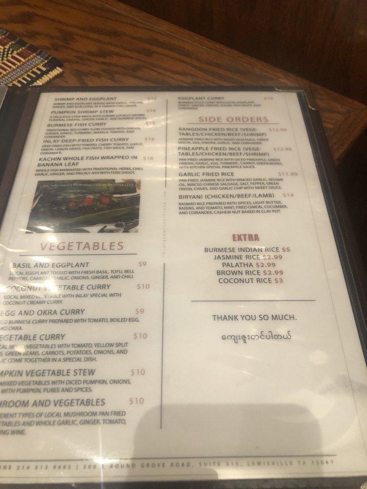 Menu at Inlay Burmese Kitchen restaurant, Lewisville