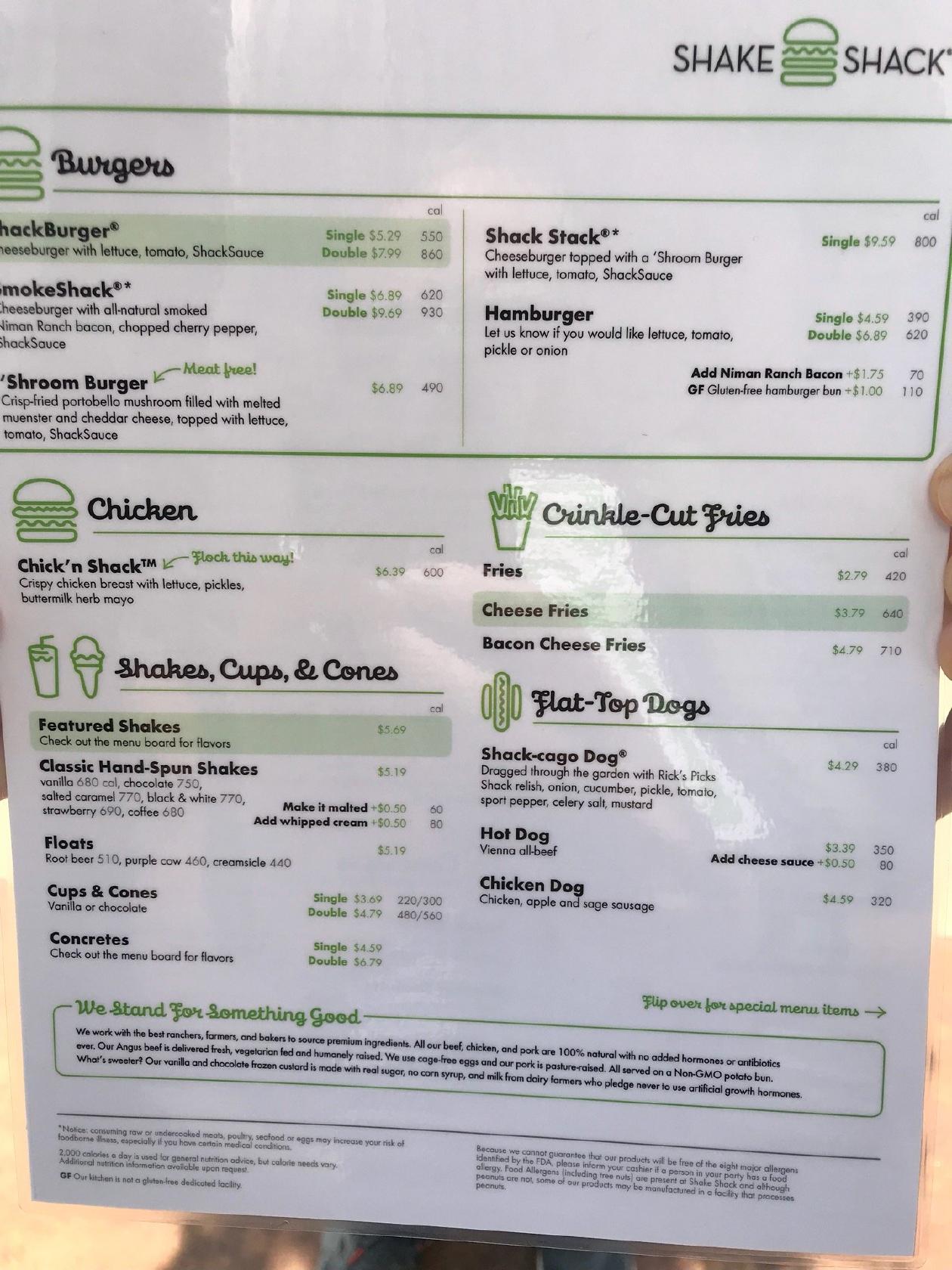 Menu at Shake Shack Birmingham restaurant, Birmingham