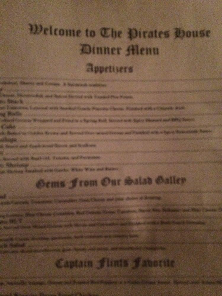 Menu at The Pirates' House restaurant, Savannah