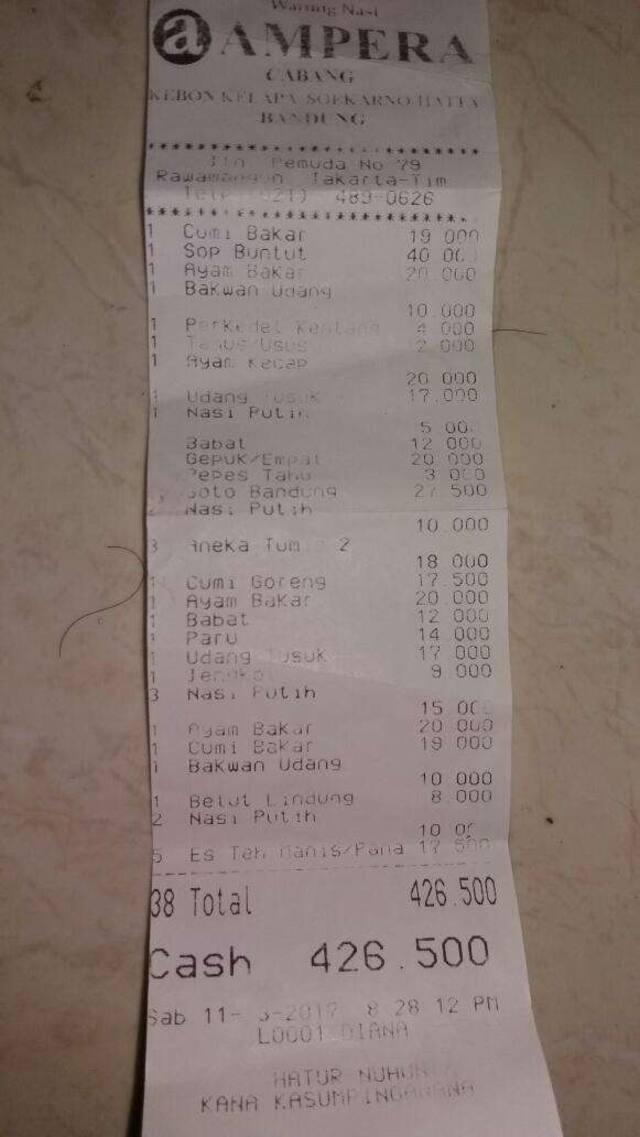 Carta del restaurante Warung Nasi Ampera, Yakarta, Jl. Pemuda No.79