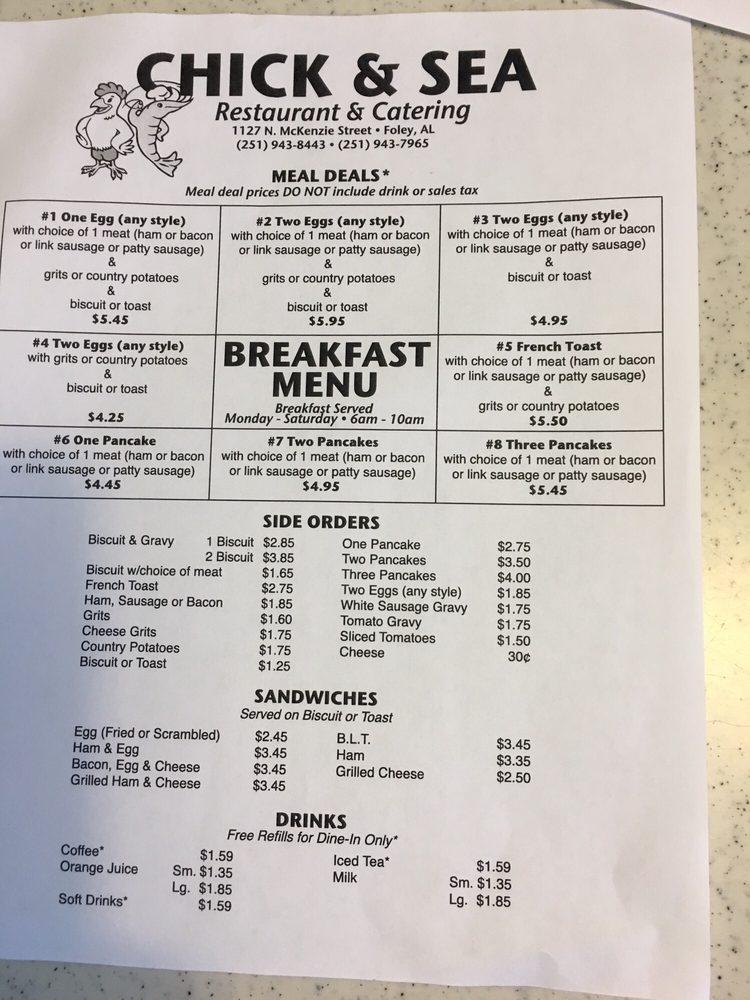 Menu at Chick & Sea Foods restaurant, Foley