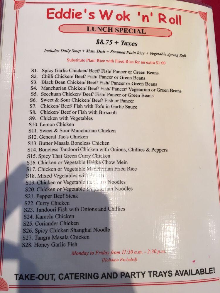 Menu at Eddie's Wok N Roll restaurant, Mississauga