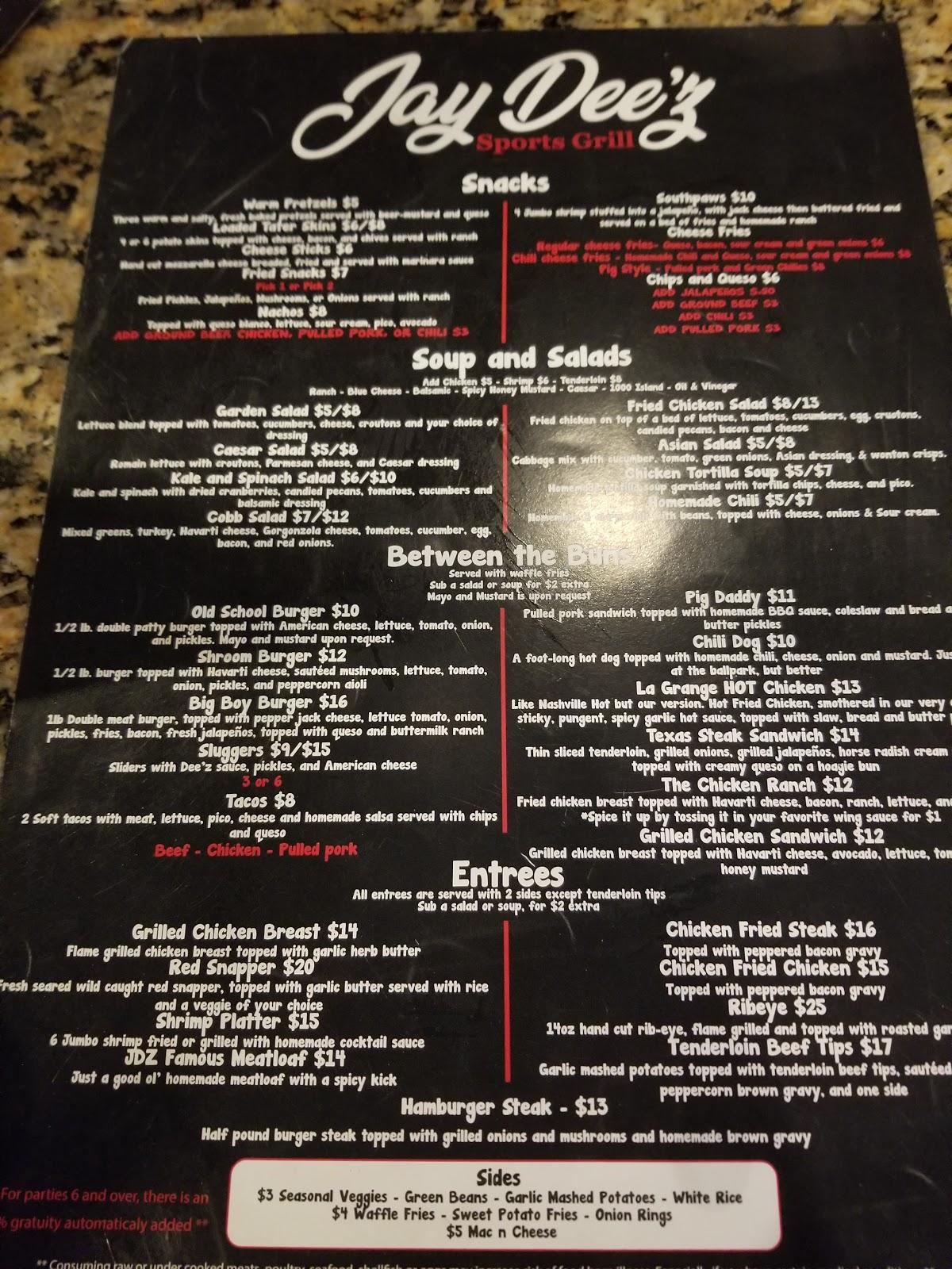 Menu at Jay Dee’z Sports Grill pub & bar, La Grange