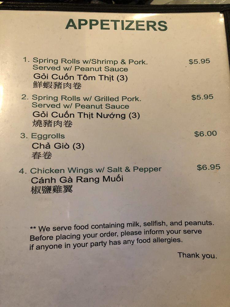 Menu at Pho 805 restaurant, Solvang