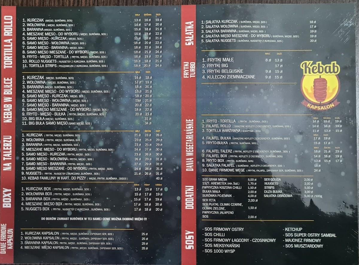 Menu at Kebab Kapsalon Brusy, Brusy, plac Jana Pawła II 12