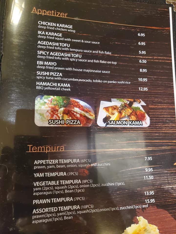 Menu at Sushi Wara restaurant, Comox
