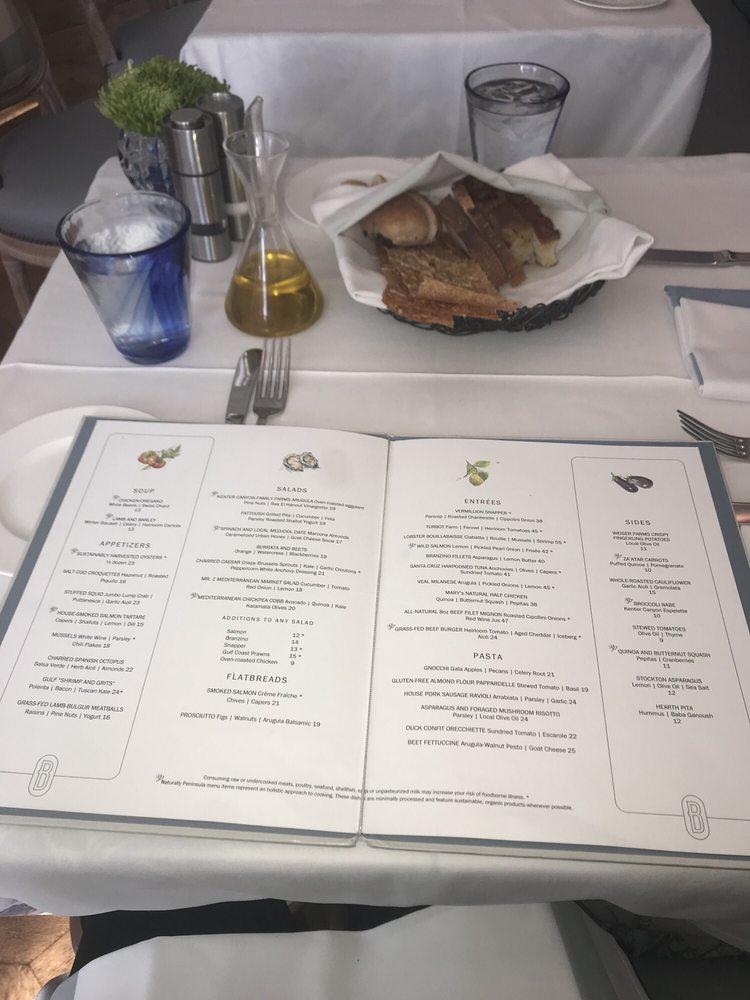 Menu at The Belvedere restaurant, Beverly Hills