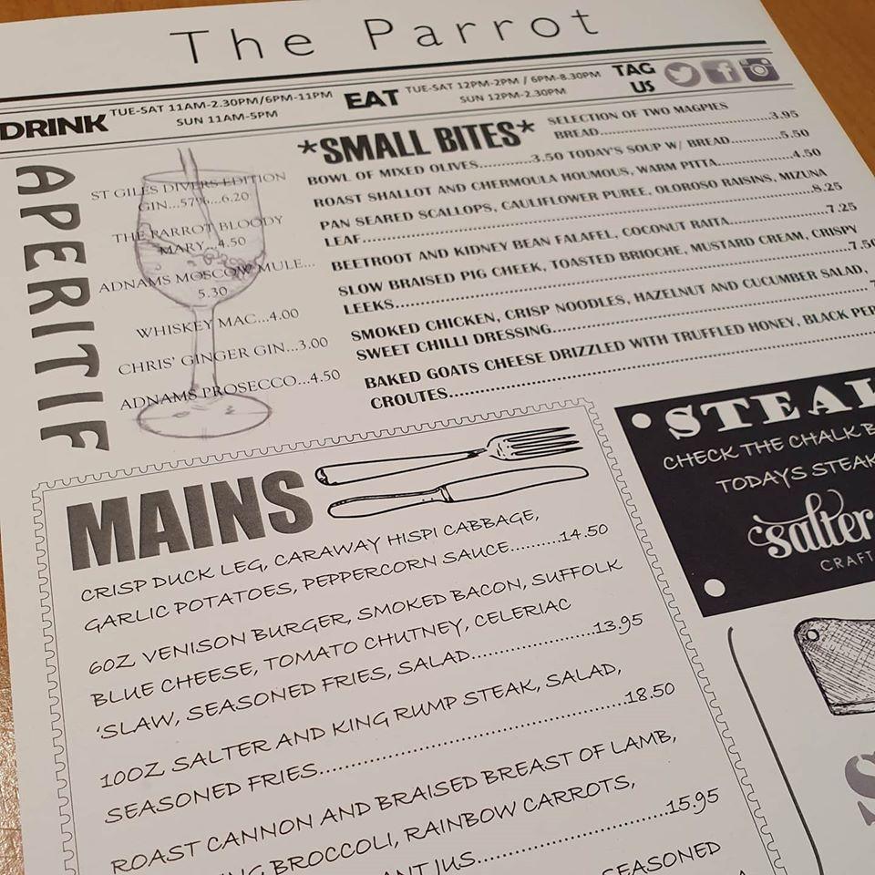 Menu at Parrot at Aldringham pub & bar, Aldringham