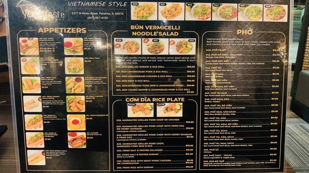 Menu at Viet Taste pub & bar, Palatine