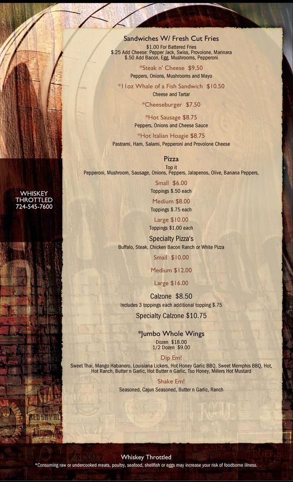 Menu at Whiskey Throttled pub & bar, USA