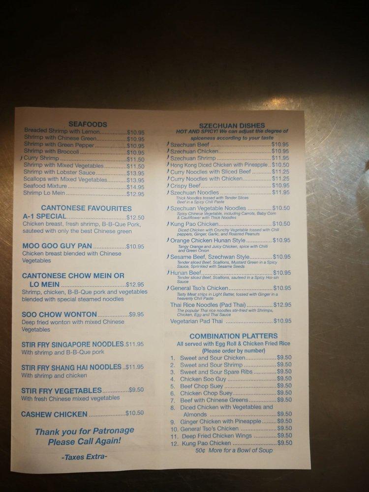 Menu at A-1 Chinese Restaurant, Chatham-Kent