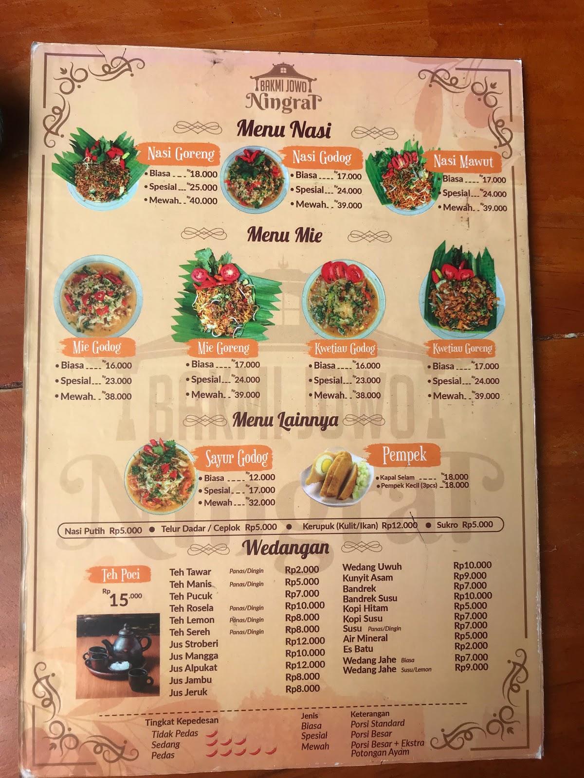 Carta del restaurante Bakmi Jowo Ningrat, Ciomas, Ciomas Rahayu