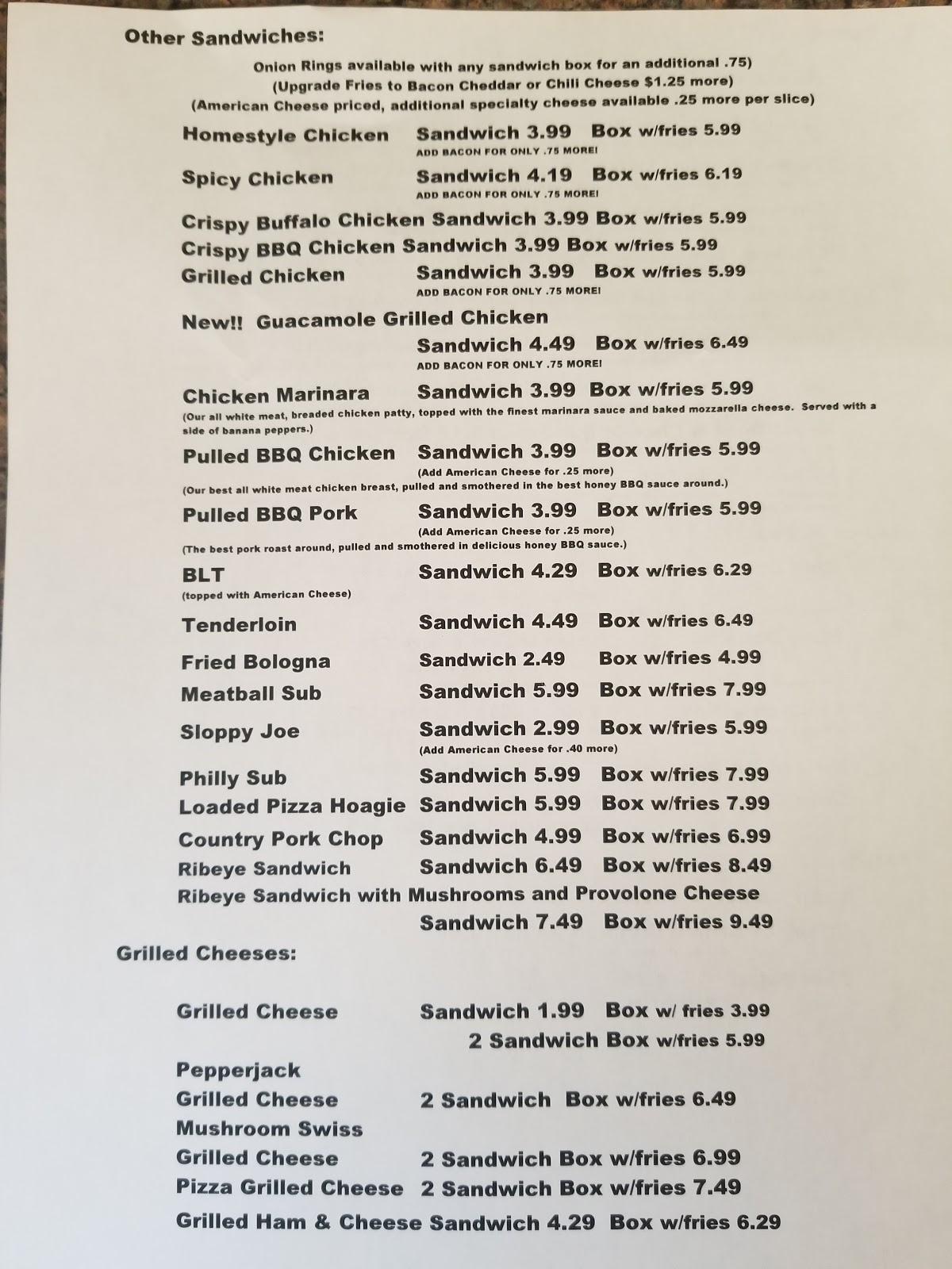 Menu at Bobtown Country Store & Drive-In restaurant, Berea, KY-1016