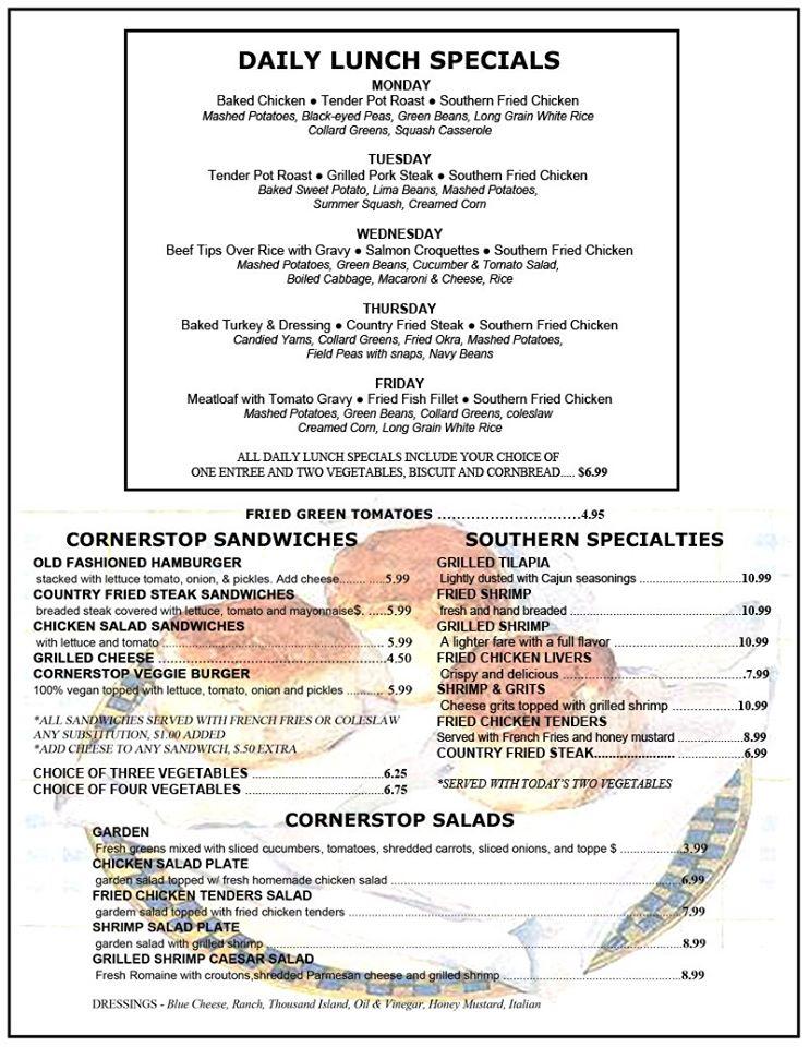 Menu at Corner Stop Cafe, Lawrenceville