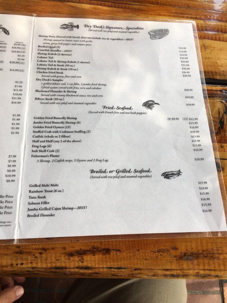 Menu at Dry Dock Oyster Bar, San Antonio