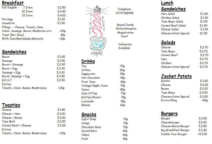 Menu at First Port Kitchen restaurant, Wolverhampton
