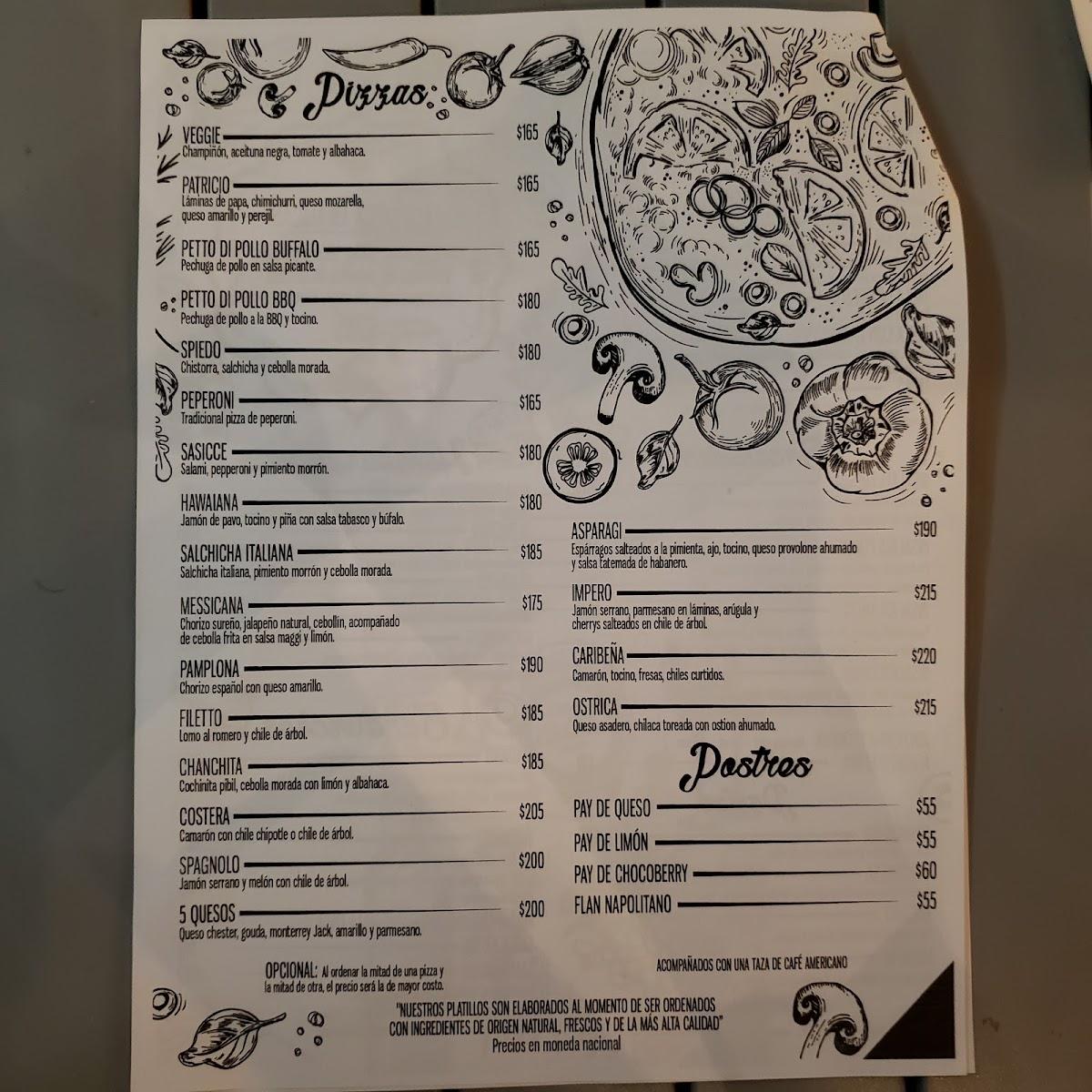 Carta de pizzería Fonda Formaggio, Chihuahua, Republica de Colombia 223
